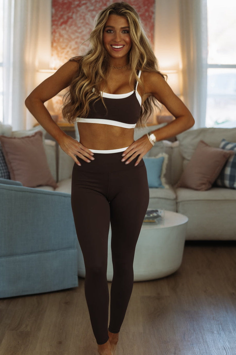 Accent Contrast Blinding Legging - Dark Brown and White – Hazel & Olive