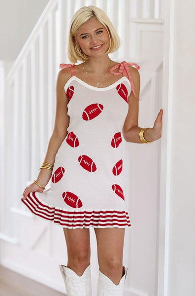 Football Ribbon Mini Dress - White and Red - H&O