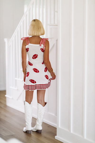 Football Ribbon Mini Dress - White and Red - H&O