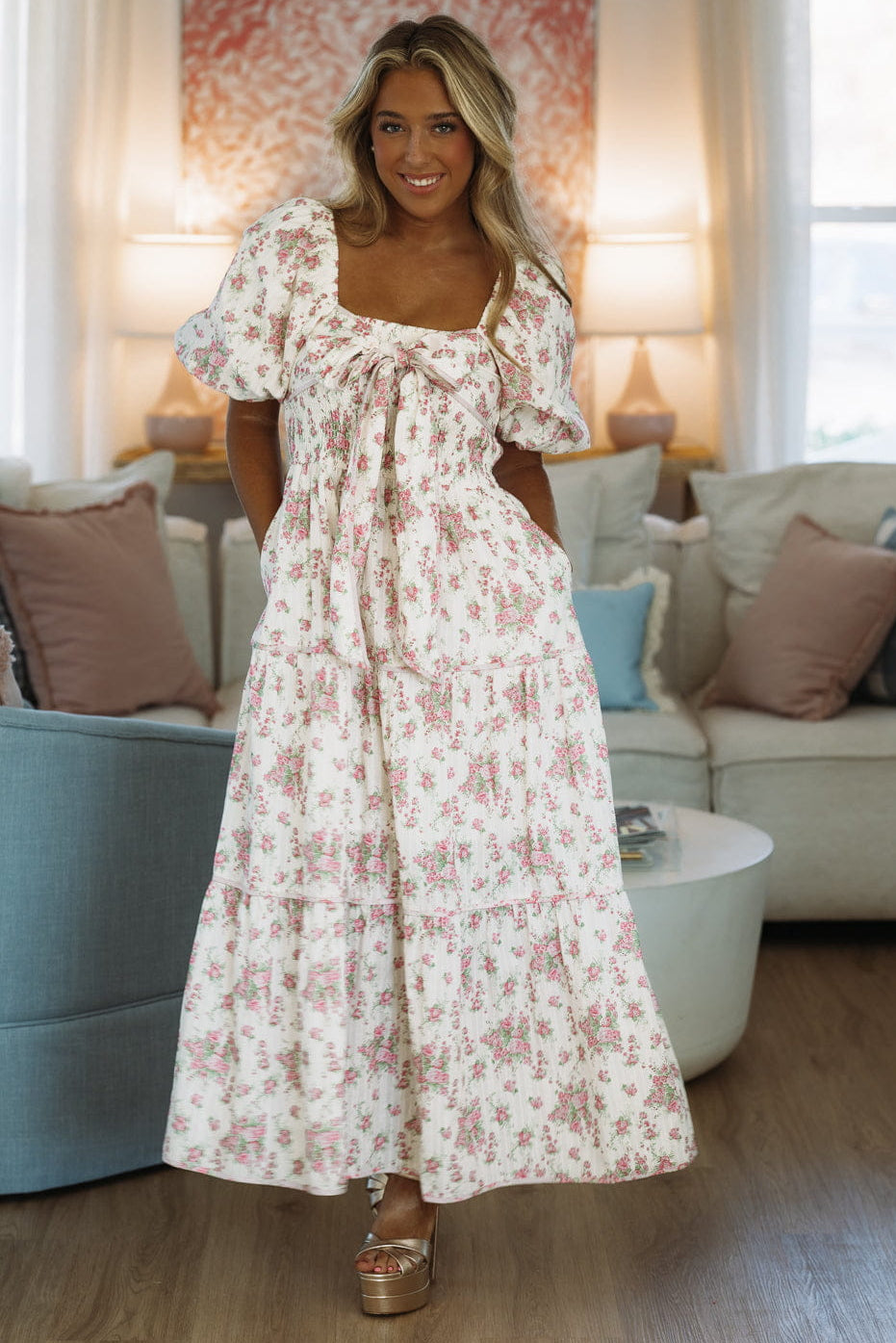 Magnolia Lane Maxi Dress - White and Pink – Hazel & Olive